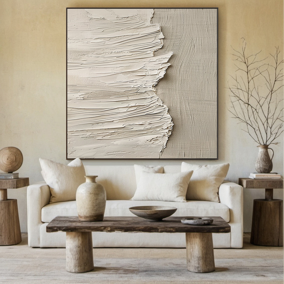 Quiet Tide – Beige Abstract Wall Art – Spatial Field – AURA085 (Vertic ...