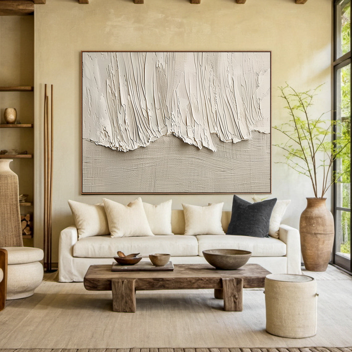 Quiet Tide – Beige Abstract Wall Art – Spatial Field – AURA085 (Vertic ...