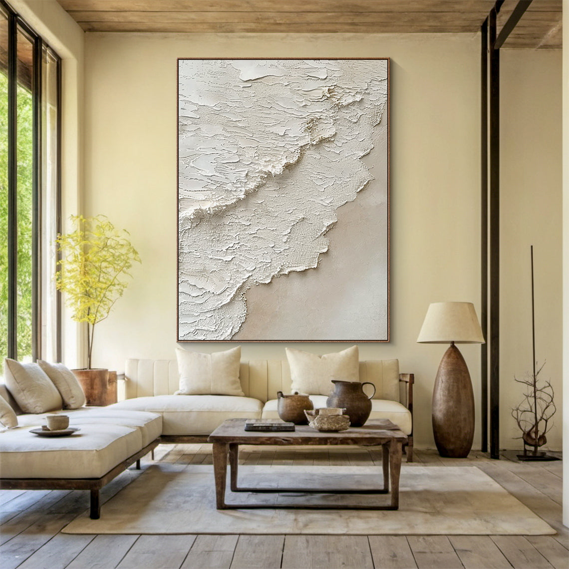 Soft Tide-Beige Ocean & Sky Texture Abstract Art-AURA129 – AURAFY ART